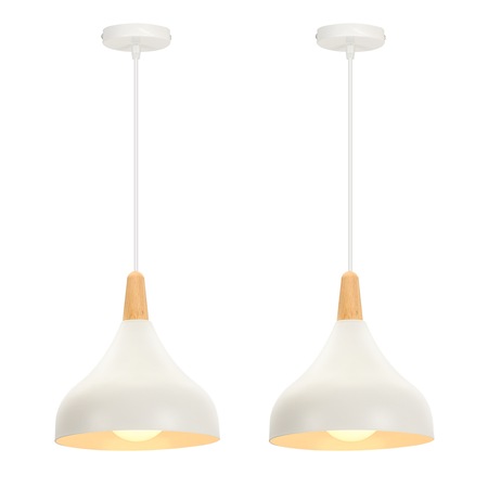 Set 2 lustre suspendate, Stoex, Fier/Lemn, 20 cm, Alb - eMAG.ro