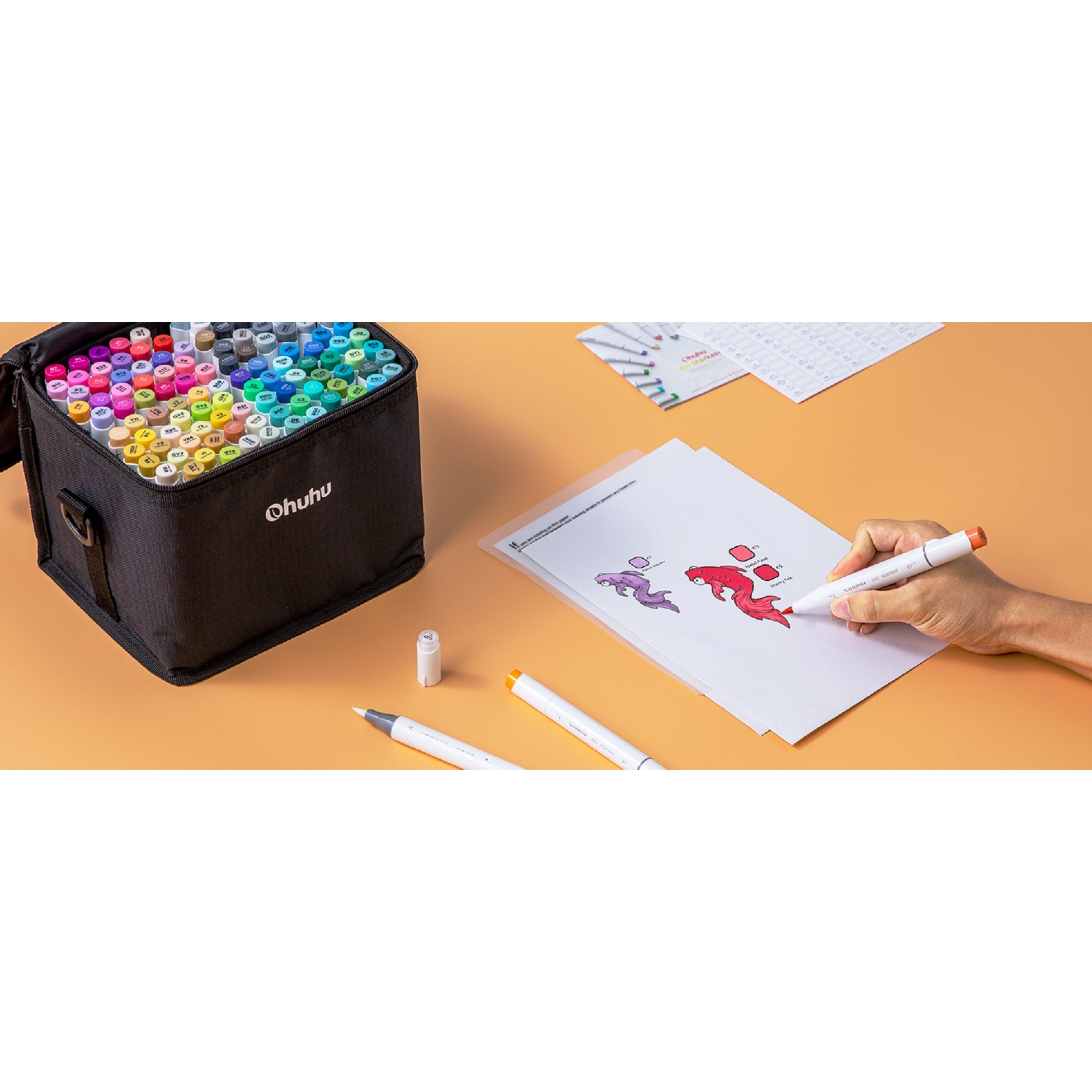 Set 120 Markere Ohuhu Honolulu, Baza Alcool, Varf Dublu Brush Chisel ...