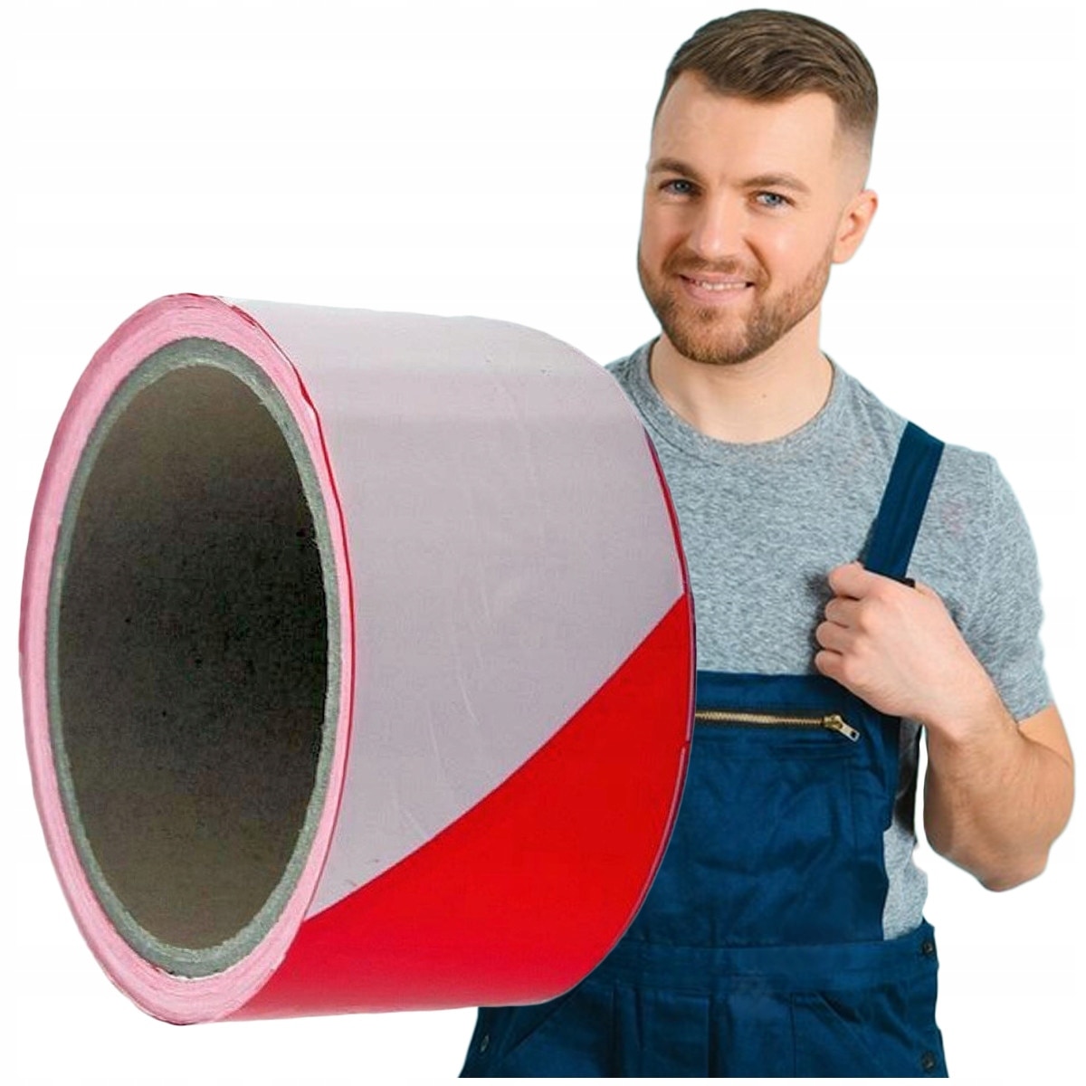 Banda adeziva de avertizare Ama, 48mm, 50m, Rosu/Alb - eMAG.ro