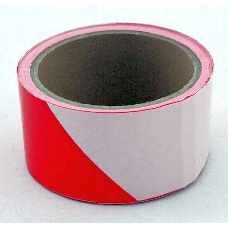 Banda adeziva de avertizare Ama, 48mm, 50m, Rosu/Alb - eMAG.ro