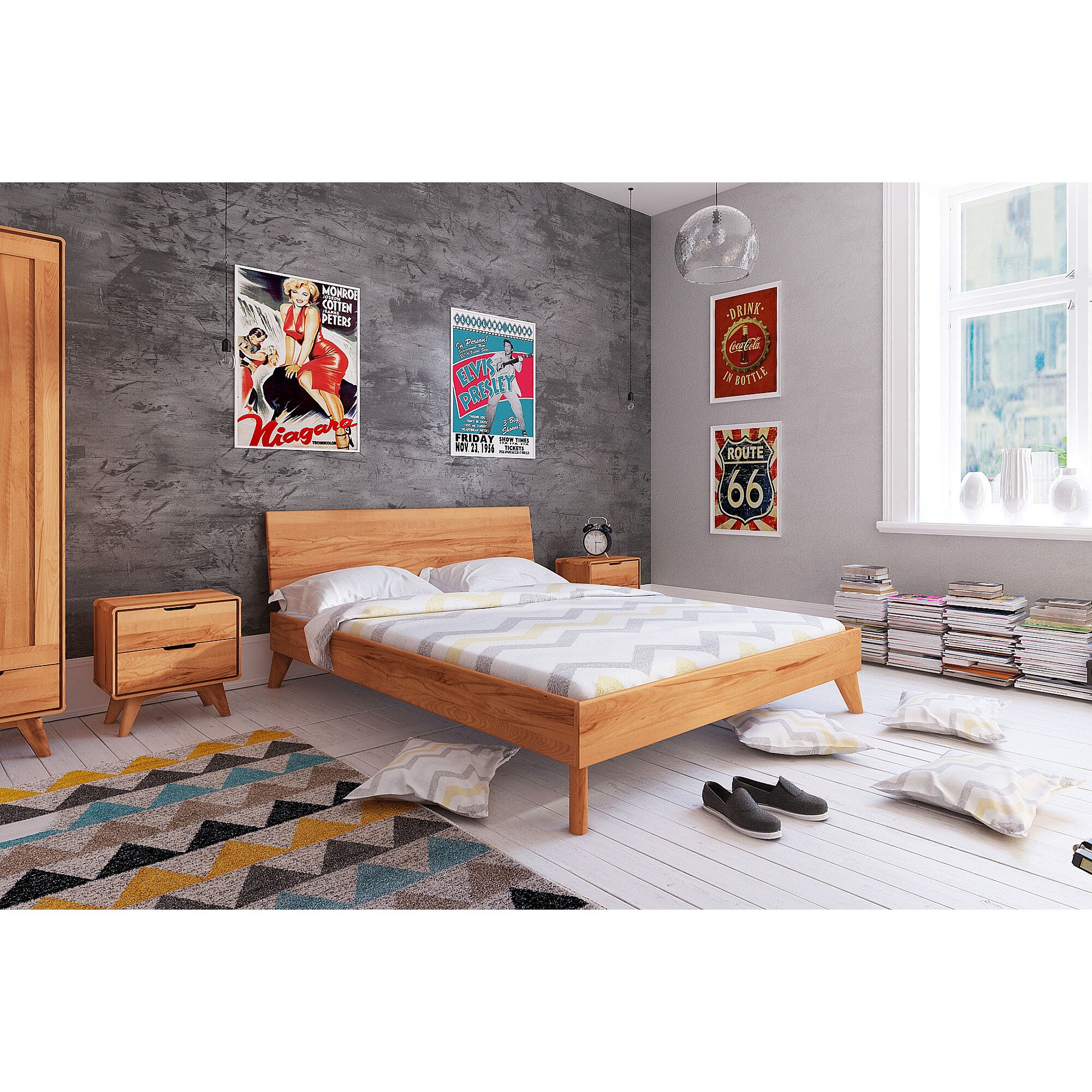 Pat, The Beds, Lemn masiv, 165 x 198 cm, Bej - eMAG.ro