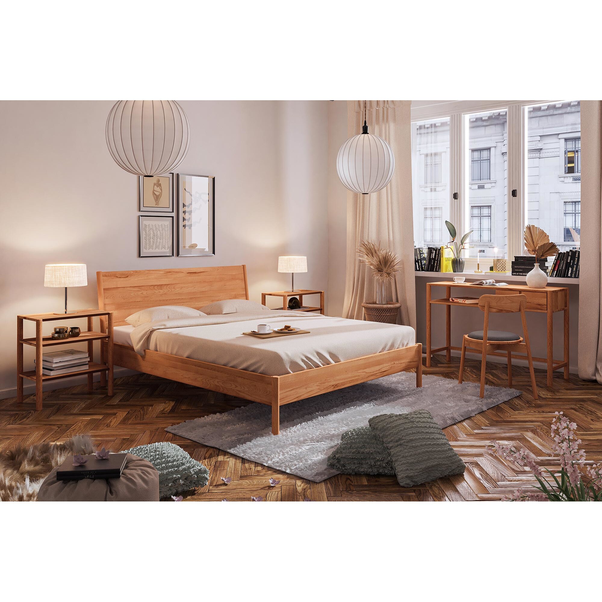 Pat, The Beds, Lemn masiv, 187 x 224 cm, Bej - eMAG.ro