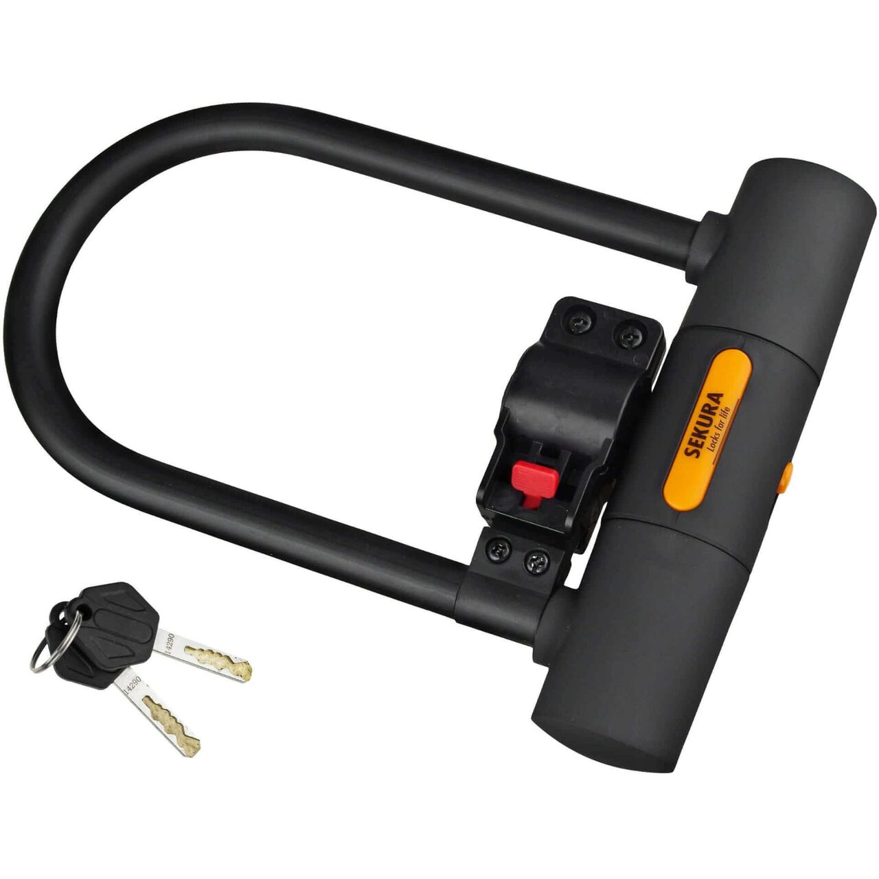 Antifurt bicicleta tip U, Sekura, suport prindere, cu cheie, capac ...