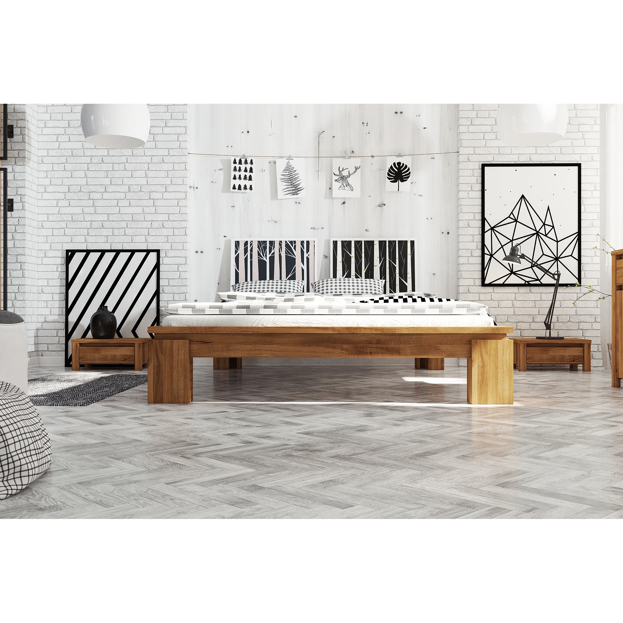 Cadru pat inalt, Lemn masiv, 188x223 cm, Stejar - eMAG.ro