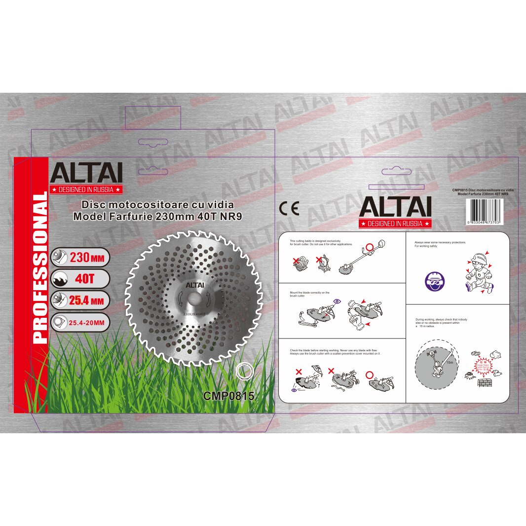 Disc Motocoasa cu vidia 230MM 40T dinti, forma de farfurie, concava cu ...