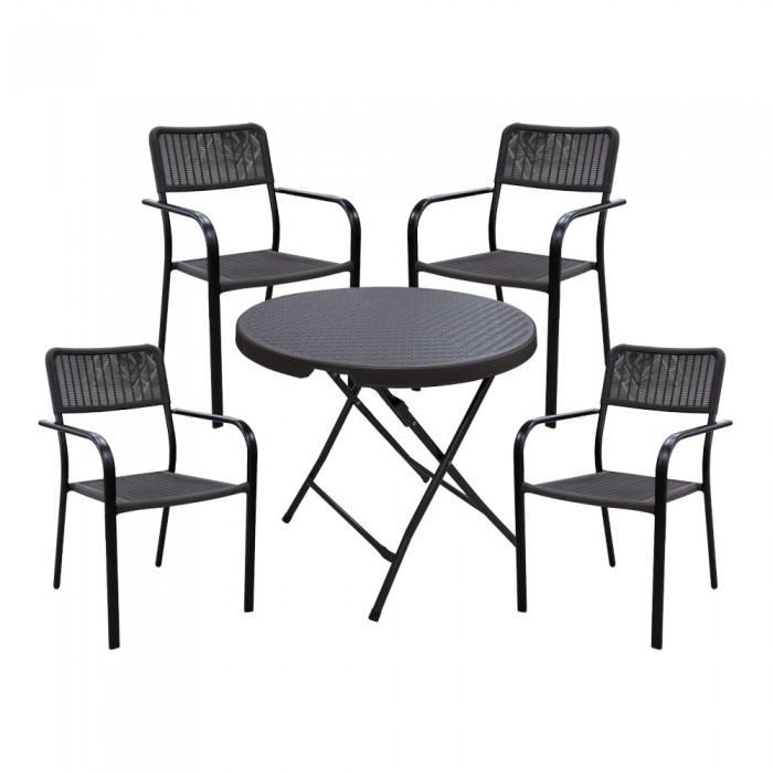 Set mobila pentru balcon RAKI, masa pliabila aspect ratan D80xh74cm si ...