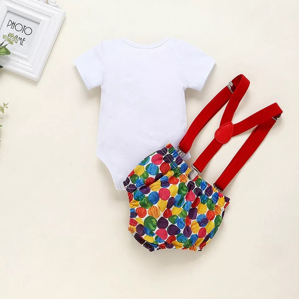 Set aniversar 1an, body alb papion rosu, chilot buline multicolore ...
