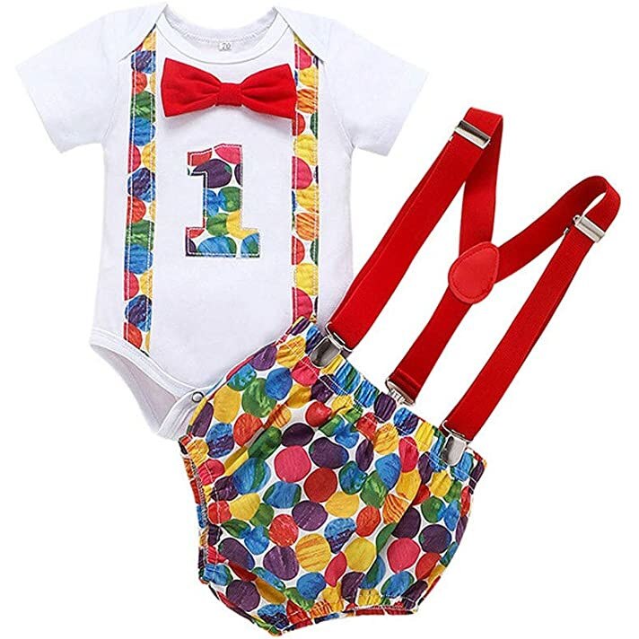 Set aniversar 1an, body alb papion rosu, chilot buline multicolore ...