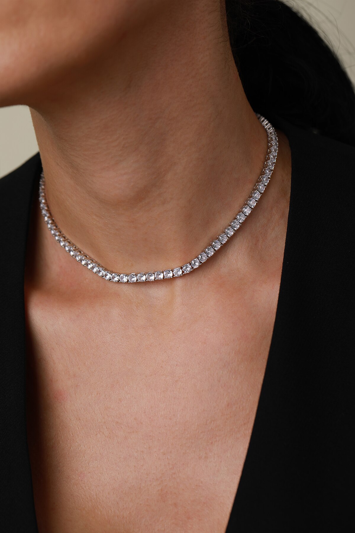 Colier din argint Manissi Tennis 4 mm, placat cu rodiu, lungimea 38 cm ...