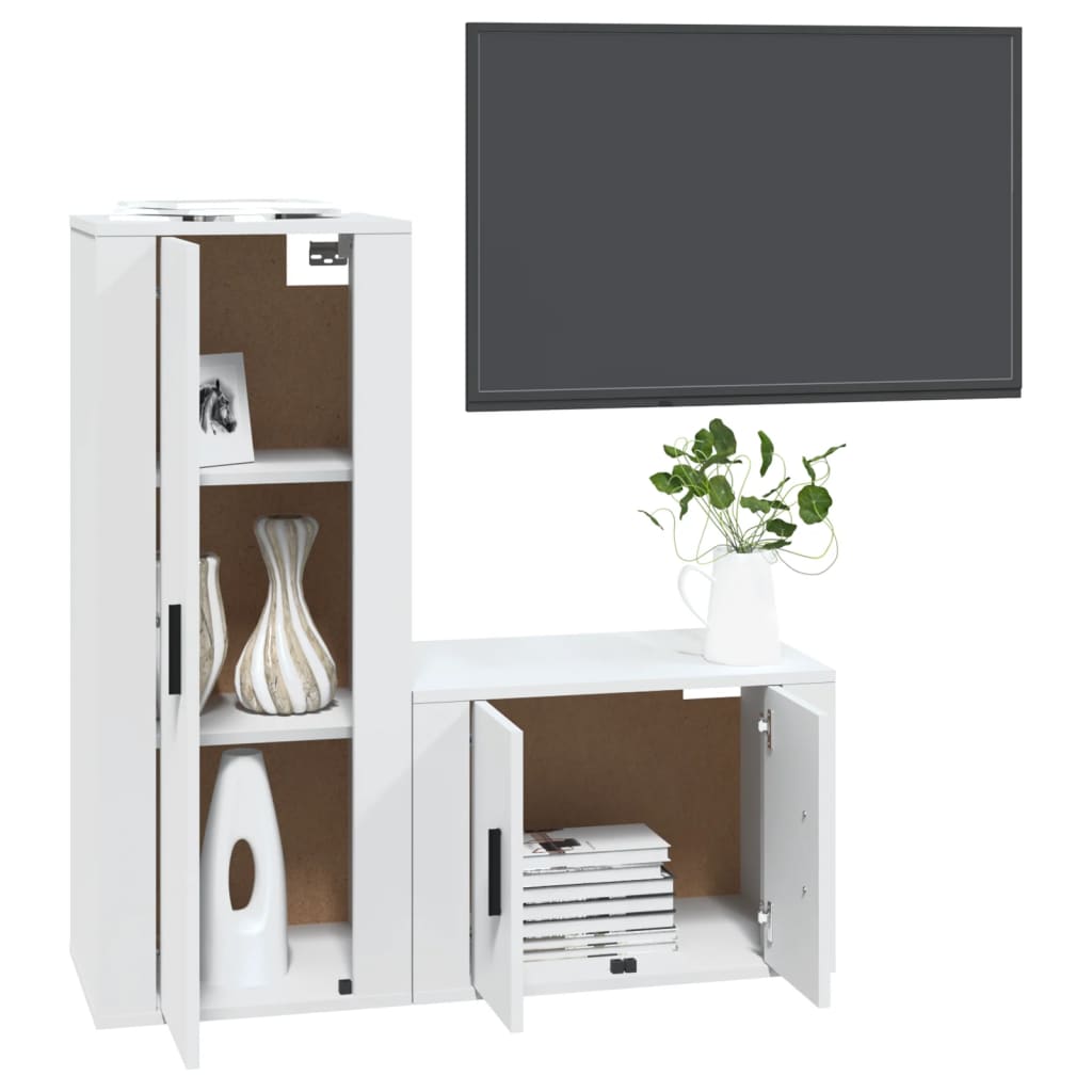 Set dulap TV vidaXL, 2 piese, alb, lemn prelucrat, 29.5 kg, 57 x 34.5 x ...