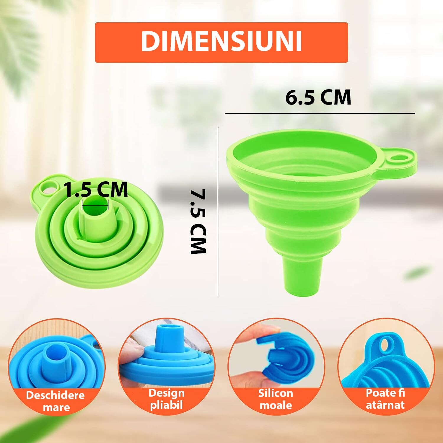 Set de 2 Palnii Pliabile din Silicon Alimentar, fara BPA, Verde si ...