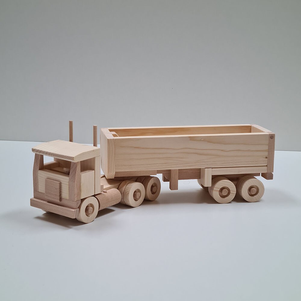 Camion cu remorca basculanta, lemn, 43x10x14.5cm - eMAG.ro