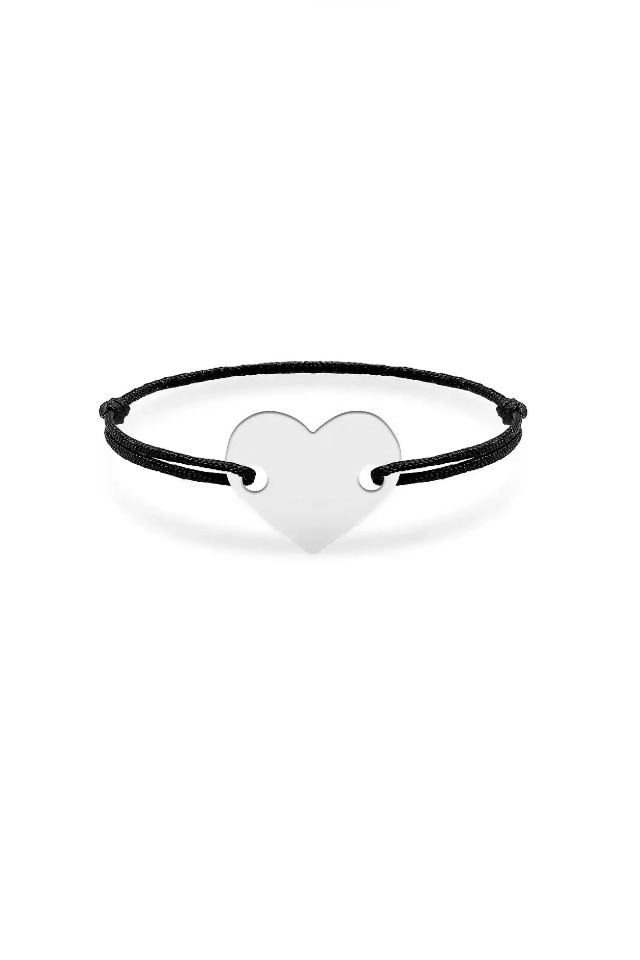 Inel cu snur negru Heart si pandantiv din Argint 925 in forma de inima ...