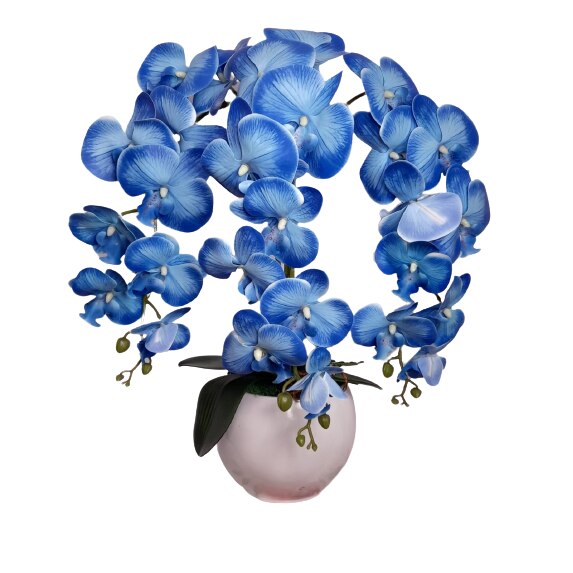 Orhidee 3 fire cu aspect natural, ghiveci ceramic alb, 50 cm, albastru ...