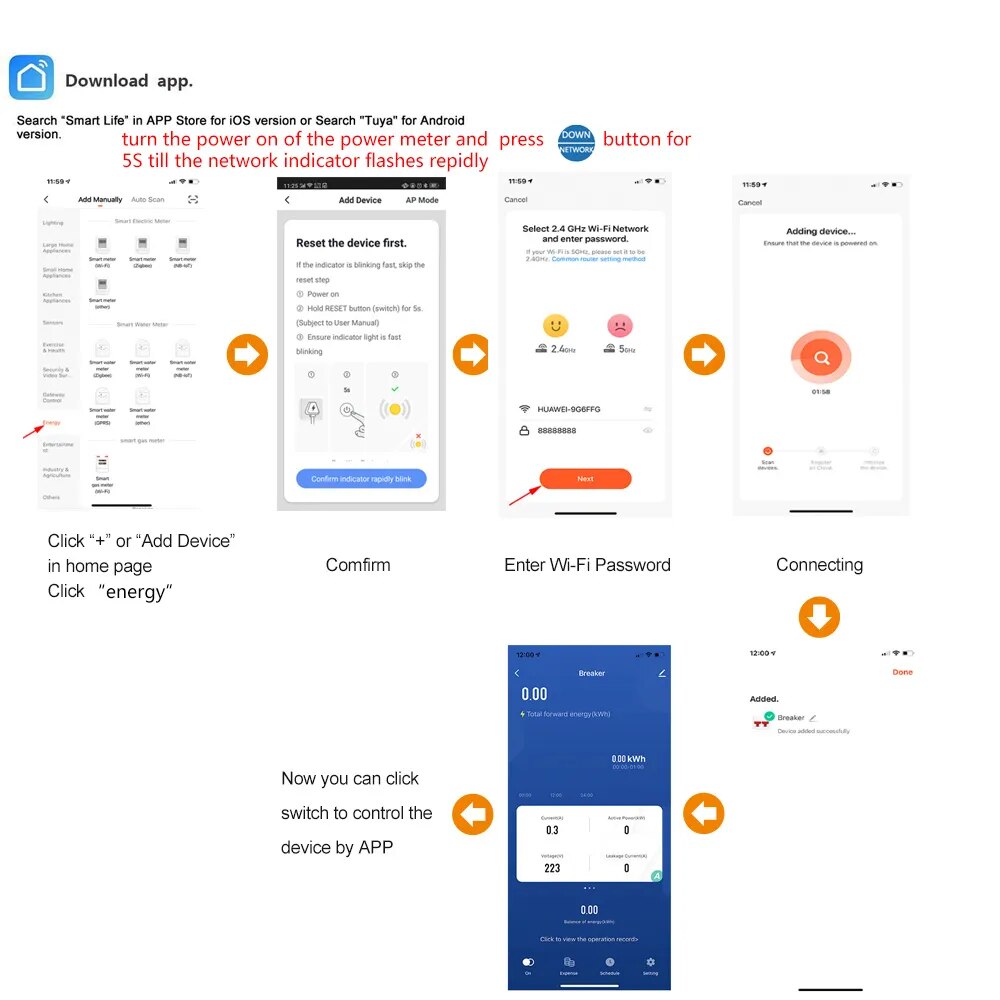 Releu monofazic si contor de energie inteligent, Wi-fi, Open-63A ...