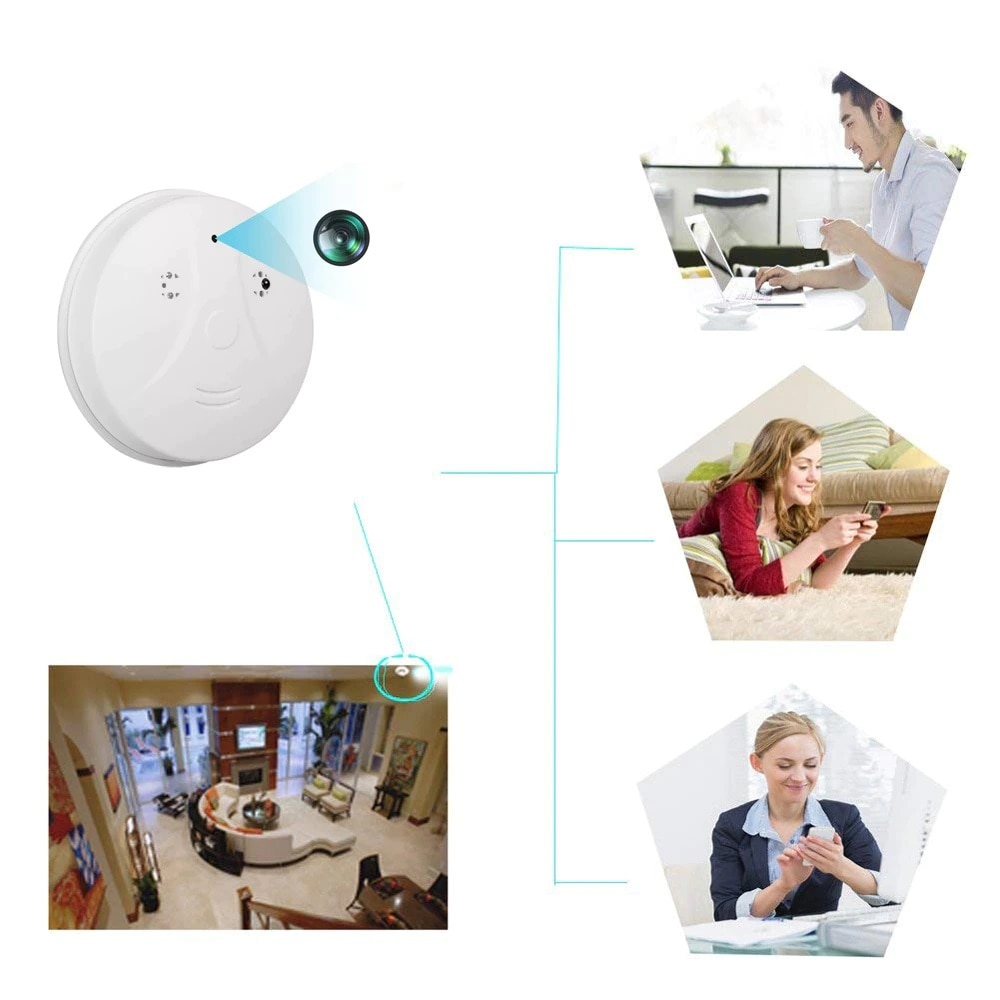 Detector Fum cu Camera Ascunsa, Full HD, WiFi, Alarm, Microfon ...