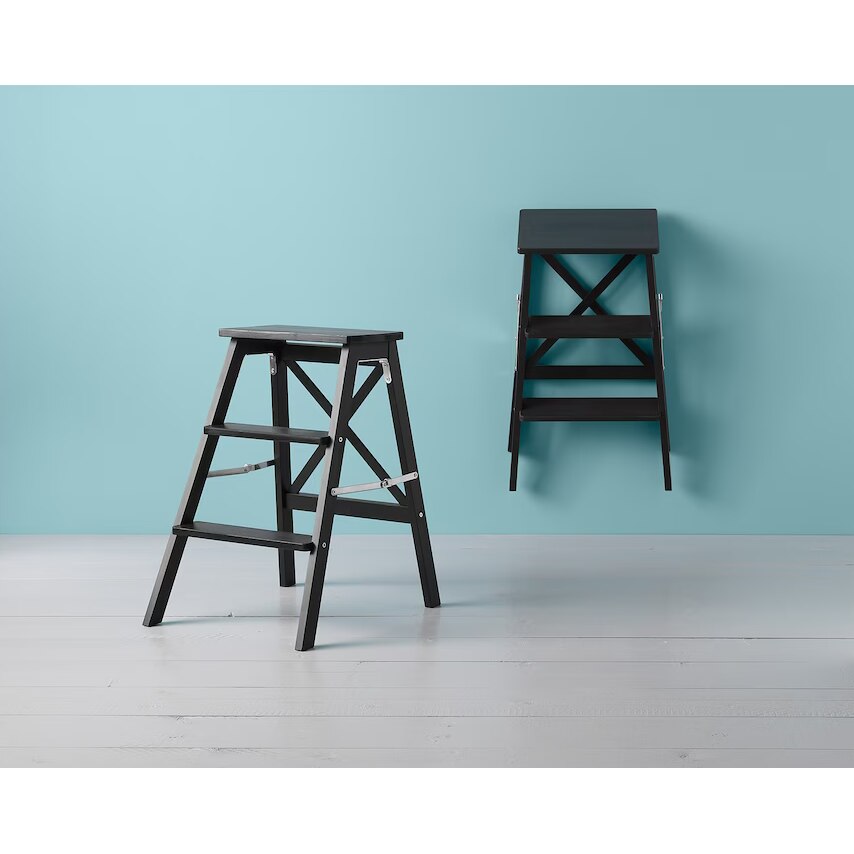 Scaun inaltator din lemn masiv, 3 trepte, inaltime 63 cm, negru ...