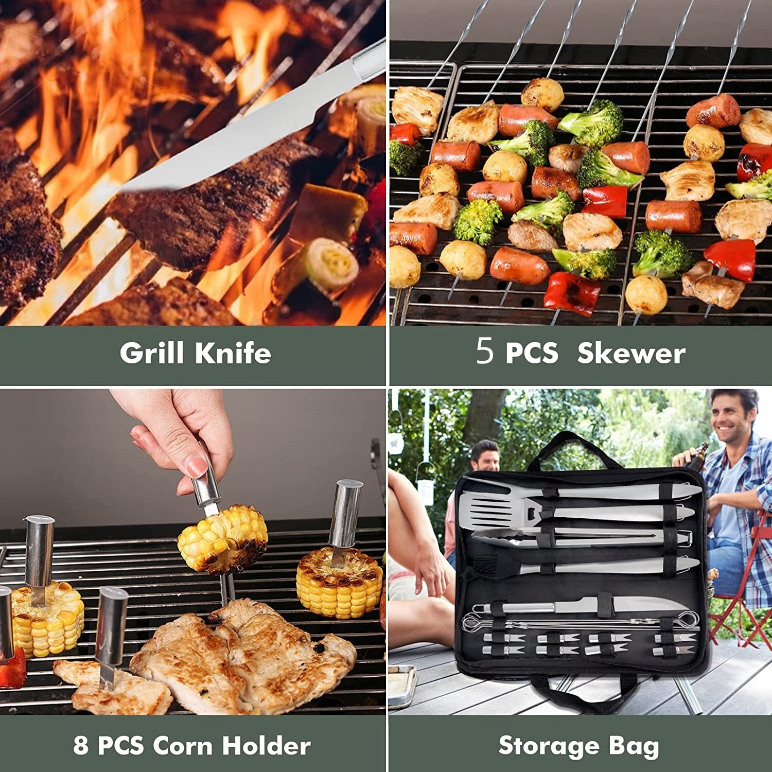 Set Ustensile pentru Gratar mozLife®, 18 Piese Inox, cu Geanta de ...