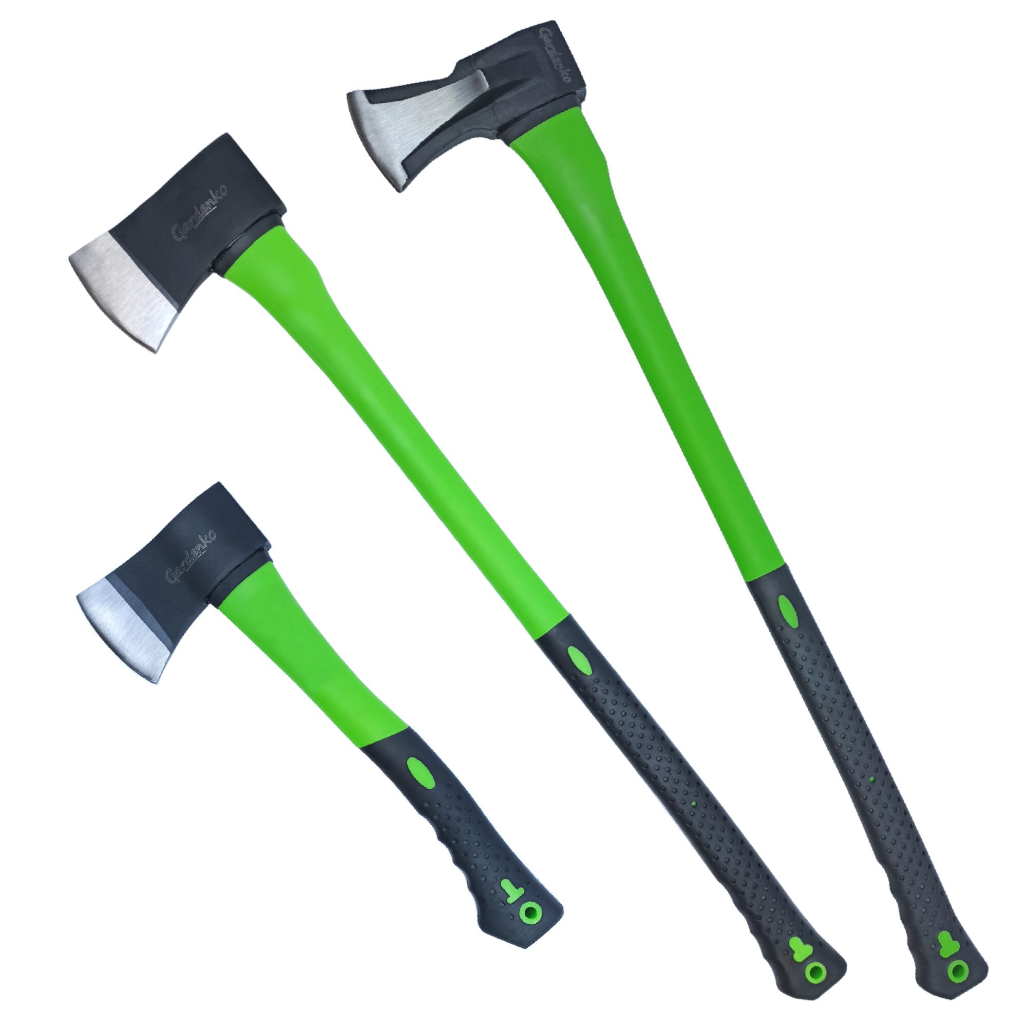 Set de 3 topoare, Gardenko, Otel carbon, 3/2.6/1 kg, Verde/Negru - eMAG.ro