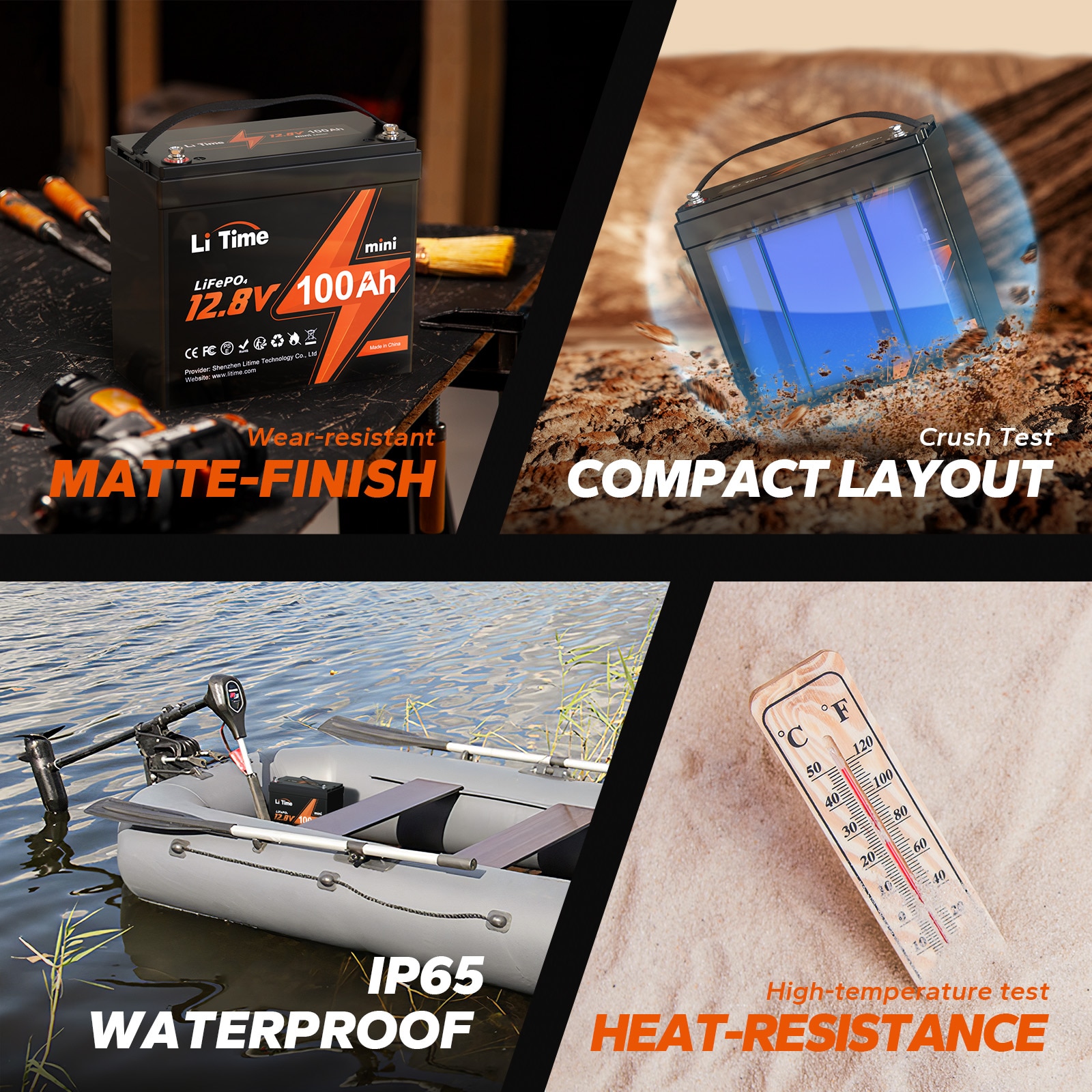 Set 2 baterii LiFePO4, LiTime, 12 V, 100 Ah, Negru - eMAG.ro