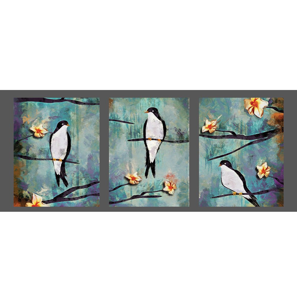 Set 3 tablouri, Pasari pe fundal colorat, 21x30 cm, Maro inchis - eMAG.ro