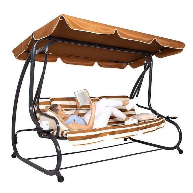 Balansoar gradina, Springos, 4 locuri, maro, crem, 230x130x162 cm ...