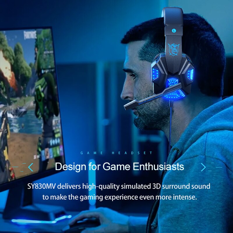 Професионални геймърски слушалки, KINSI, жични, USB, с микрофон, с LED ...