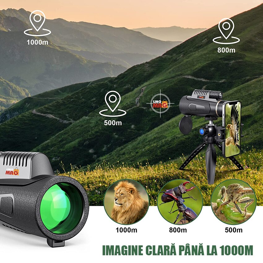 Monoclu Telescop profesional HD 12X50 de Inalta Definitie cu Suport ...