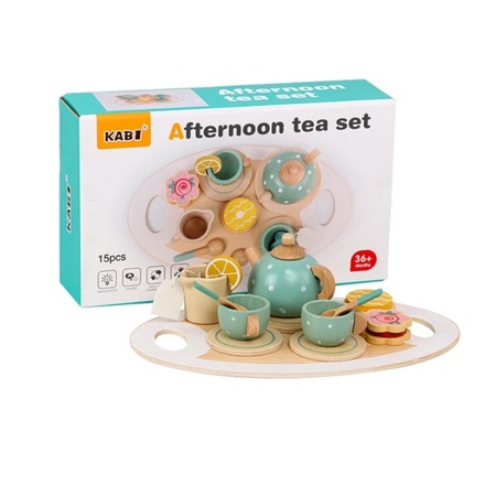 Set ceai copii cu accesorii din lemn pentru bucataria copiilor, 15 ...