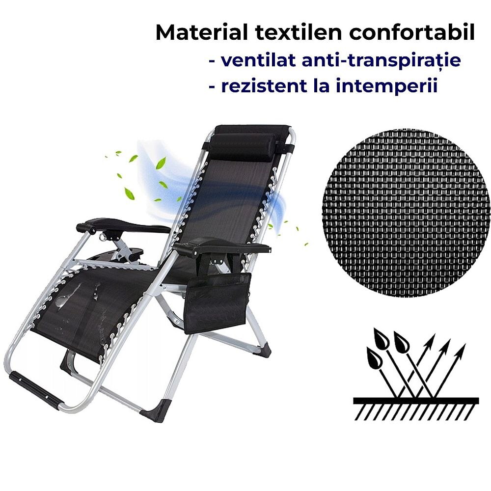 Scaun cu Perna tip Sezlong Pliabil Deluxe Gravitatie Zero pentru Terasa ...