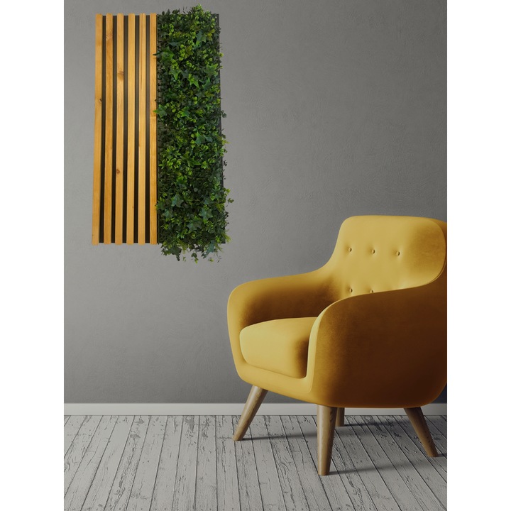 Panou decorativ @Mobleto, riflaje si iarba artificiala 100x55 cm negru ...