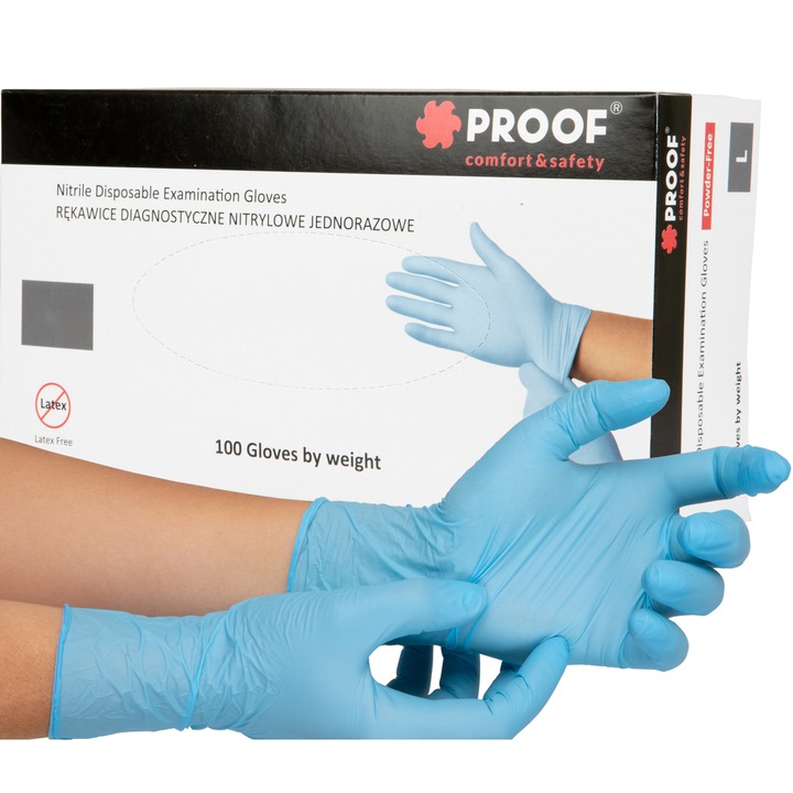 Set de 200 manusi de unica folosinta, Proof, Nitril, Albastru, L - eMAG.ro
