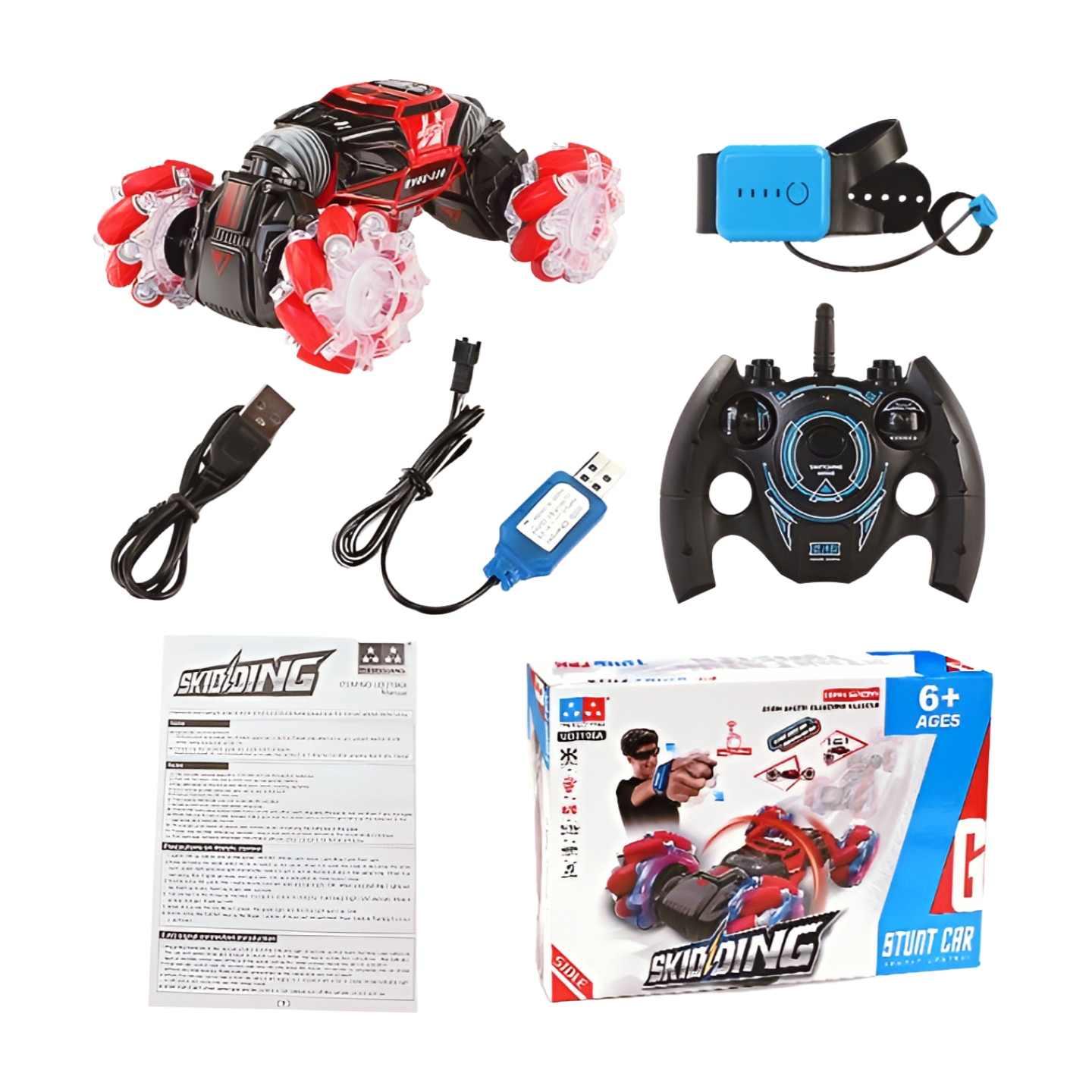 Masina cu telecomanda RC, cascadorie 360, 4x4, Rosu, 27 x 18 x 12 cm ...