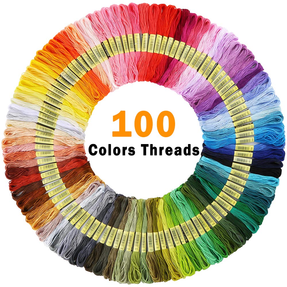 Kit profesional de broderie, Jurebecia, 100 fire colorate, 5 cercuri ...