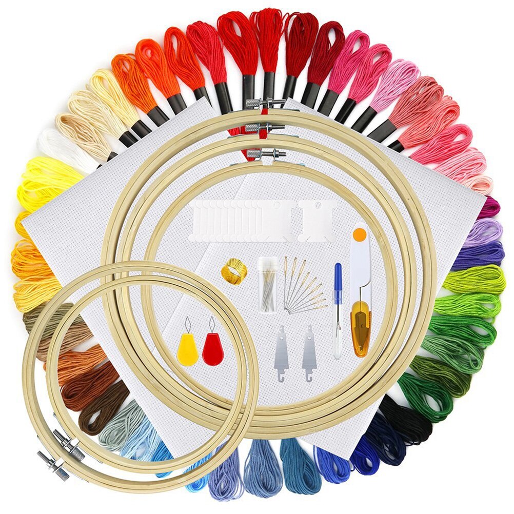 Kit profesional de broderie, Jurebecia, 100 fire colorate, 5 cercuri ...