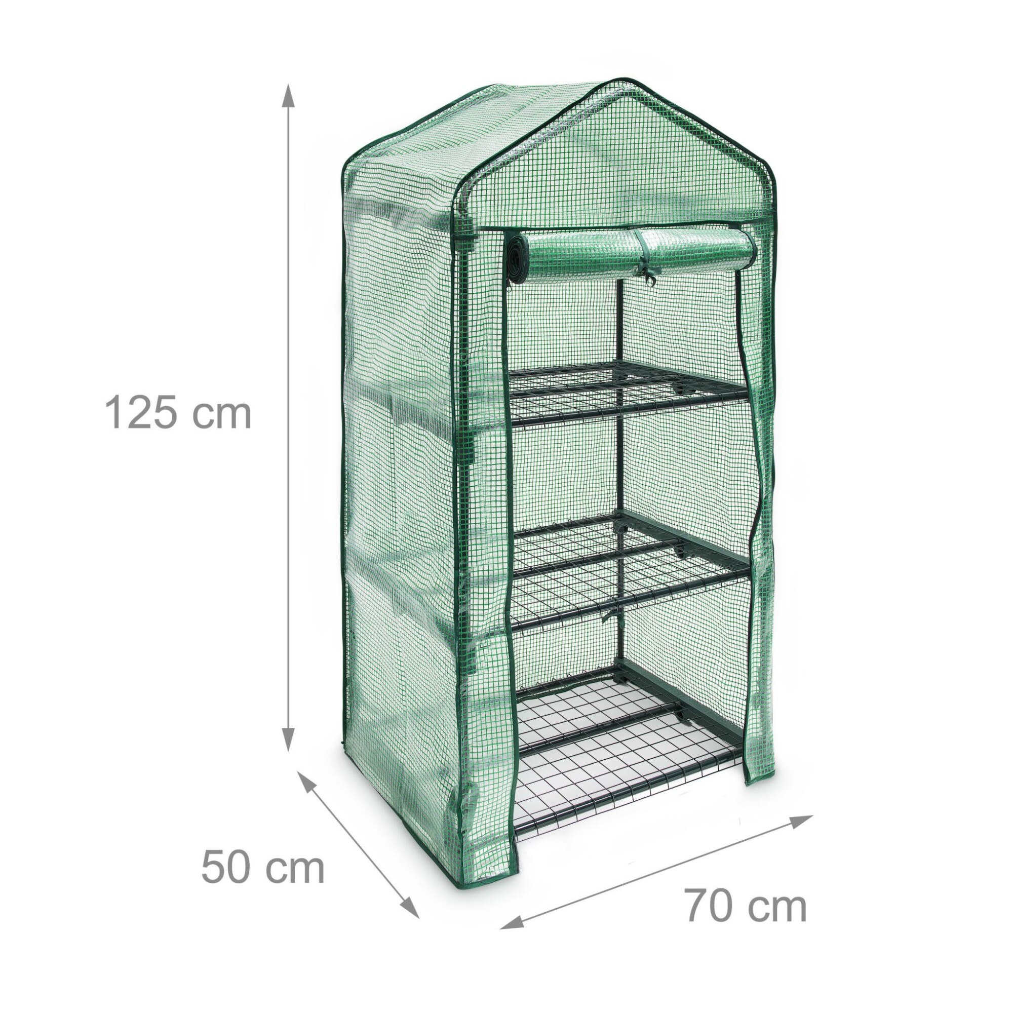 Sera cu 3 rafturi, dimensiuni 70 x 50 cm x 125cm, PE, transparent/verde ...