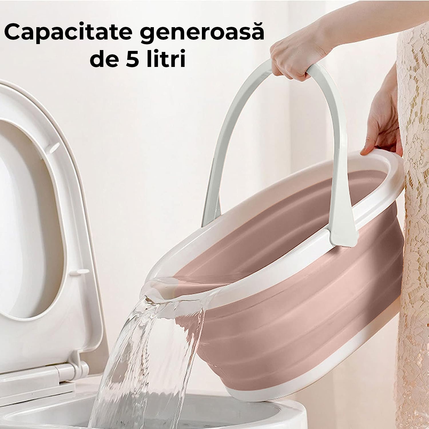 Galeata Pliabila din Silicon, cu Maner din Plastic, 15L, Roz, Bukate ...