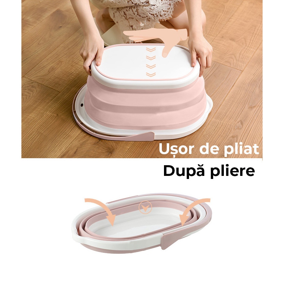 Galeata Pliabila din Silicon, cu Maner din Plastic, 15L, Roz, Bukate ...