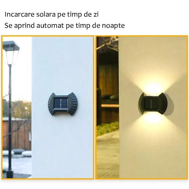 Set 4 lampi solare cu lumina bidirectionala pentru garduri, pereti ...