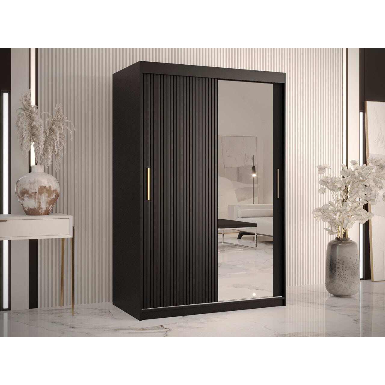 Dulap Towiro Slim 2 cu oglinda 120 cm, Mirjan24, negru, 120x200x62 ...