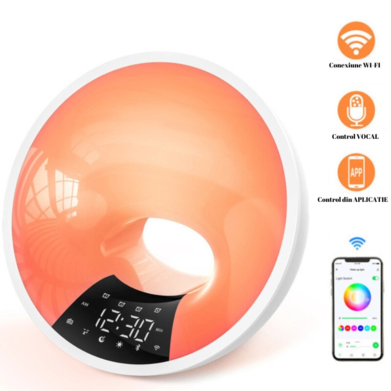 Ceas cu alarma pentru rasarit si apus, Simulare inteligenta a luminii ...