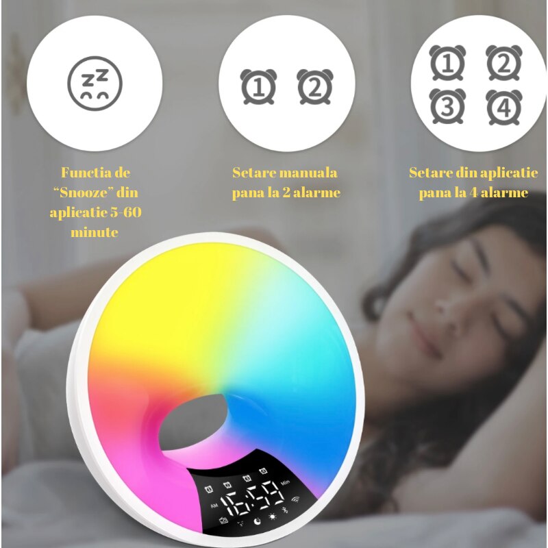 Ceas cu alarma pentru rasarit si apus, Simulare inteligenta a luminii ...