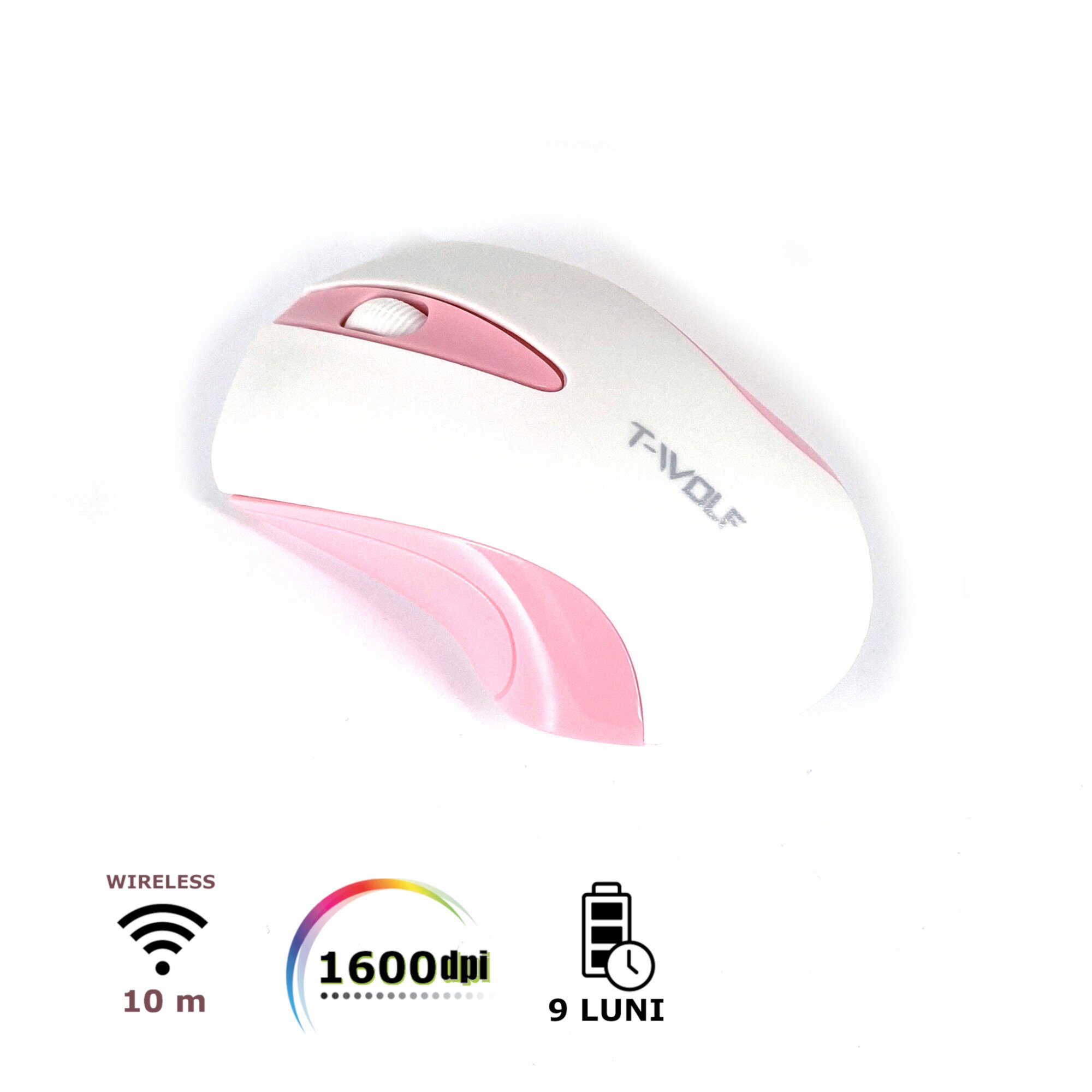 Mouse wireless, T-Wolf, Q2, USB, Semnal 10 m, 3 butoane si 1600 DPI, 16 ...