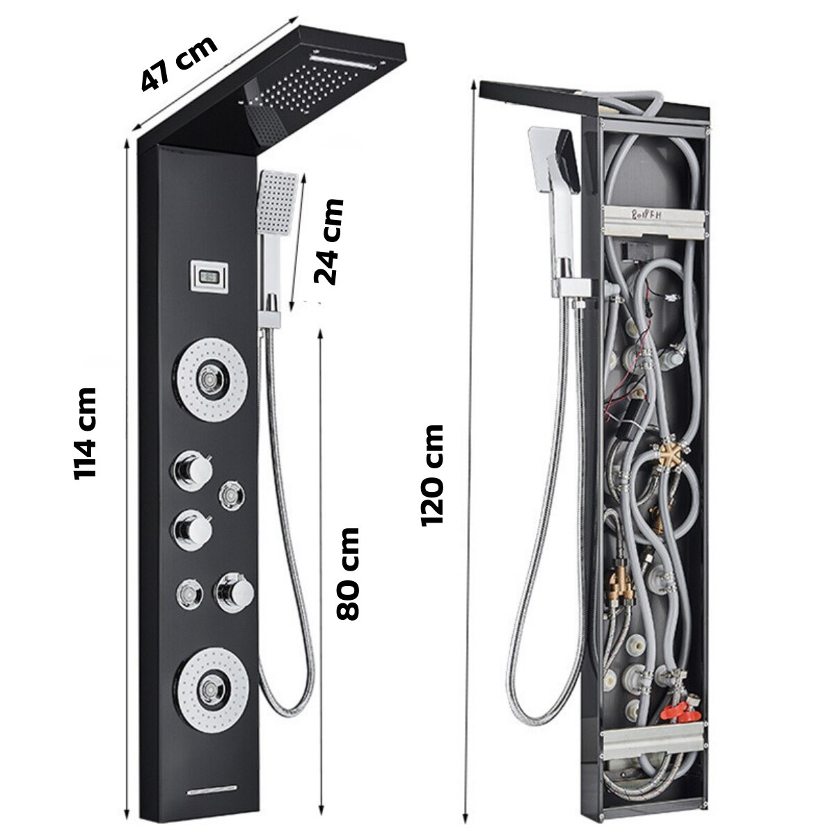 Panel de Dus Multifunctional, Negru, display temperatura, efect de ...