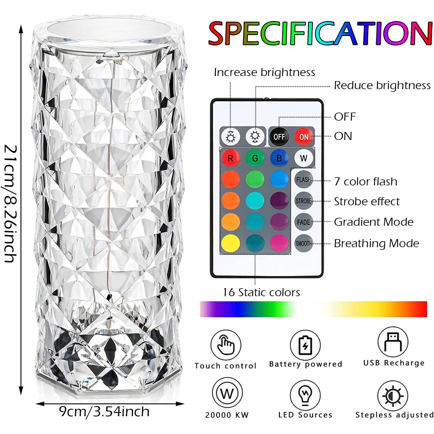 Lampa de masa LED, JRing, Acril, USB, Multicolor - eMAG.ro