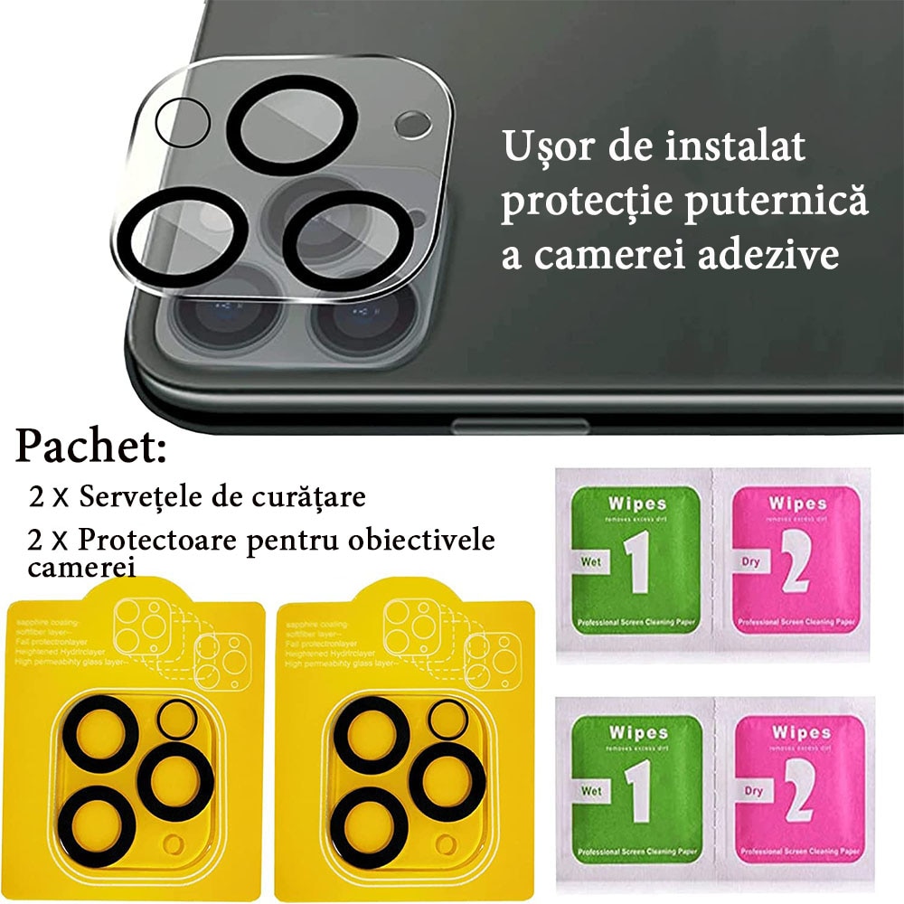 Set 2 folii protectie camera telefon, Sticla securizata, Compatibil cu ...