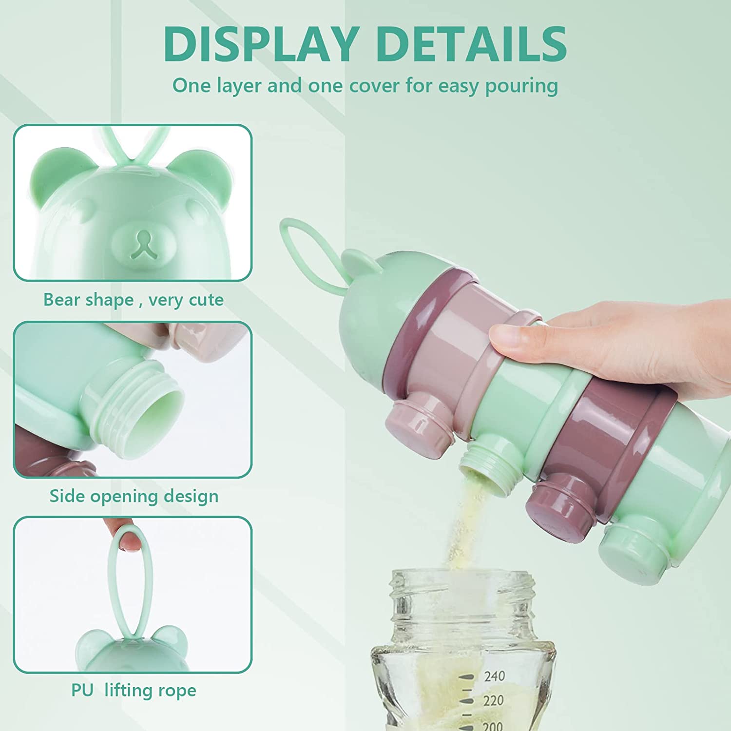 Dozator lapte praf copii, ComResi, 4 Spatii depozitare, Verde - eMAG.ro