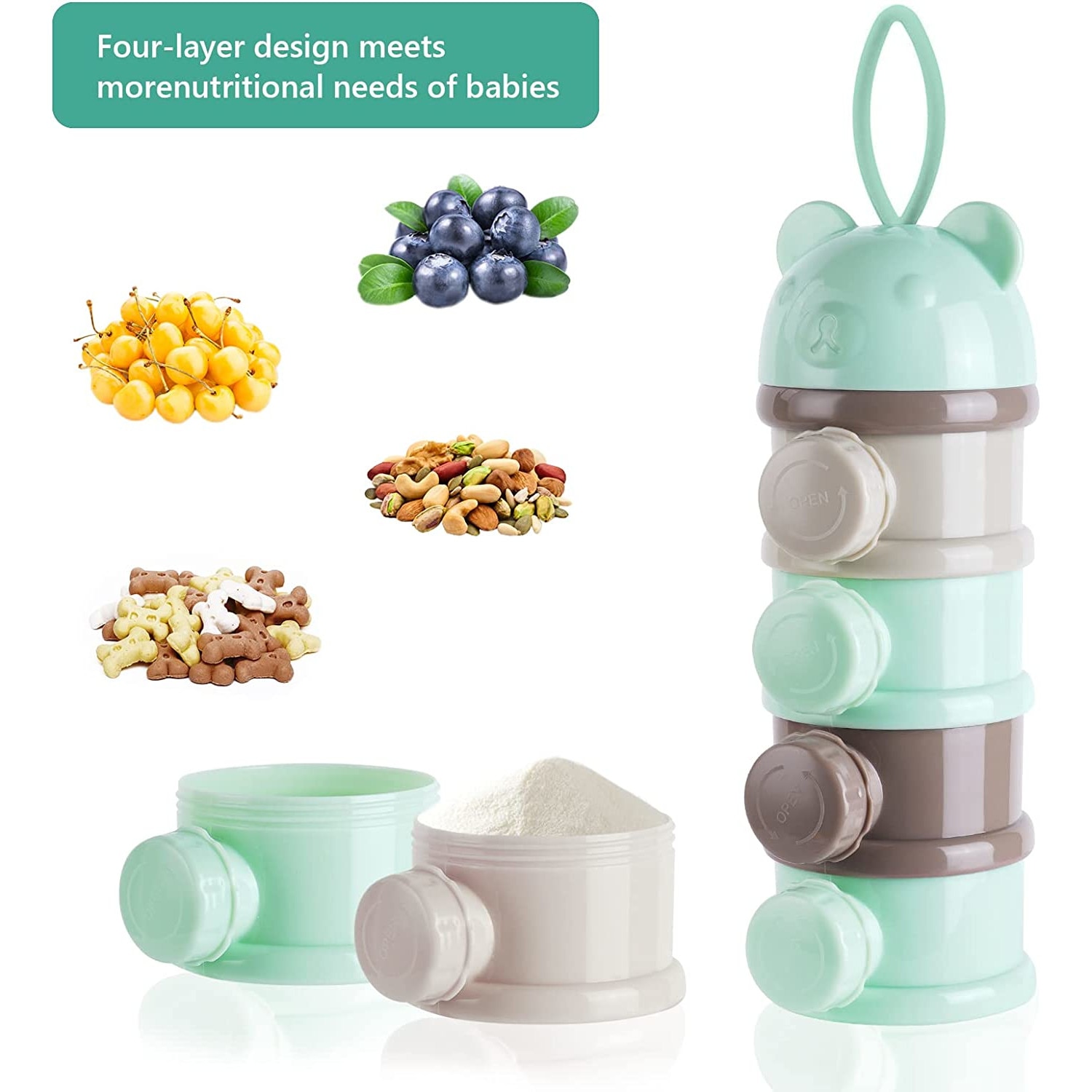 Dozator lapte praf copii, ComResi, 4 Spatii depozitare, Verde - eMAG.ro