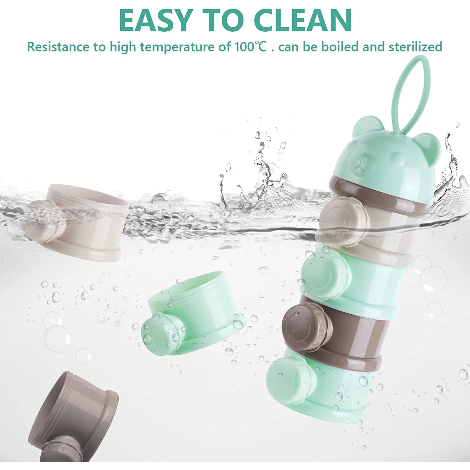 Dozator lapte praf copii, ComResi, 4 Spatii depozitare, Verde - eMAG.ro