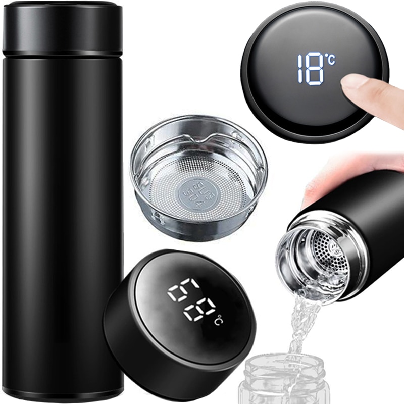 Termos Smart, Inox, Display LED, Afisare temperatura, 500 ml, 6.5×22.5 ...